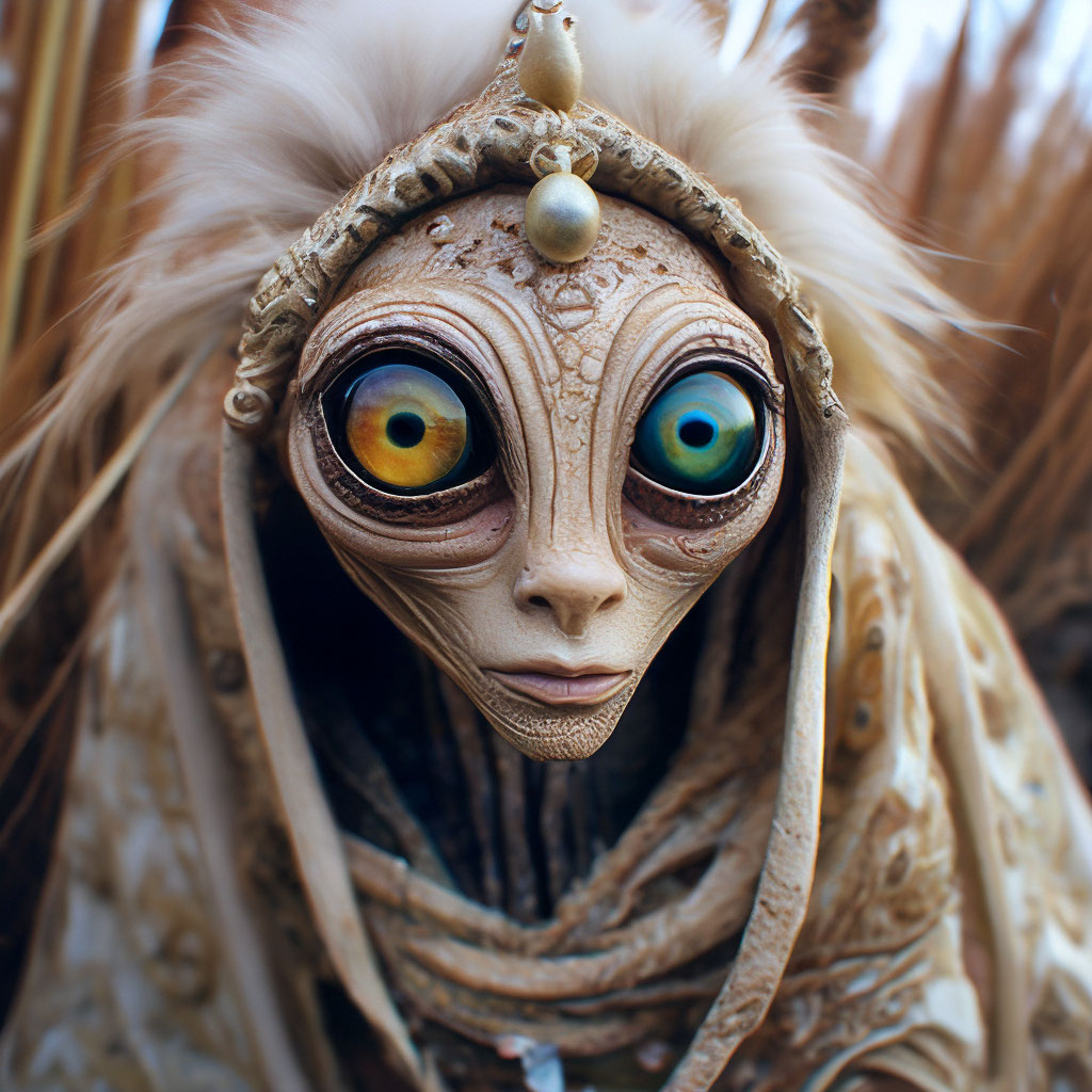 "Alien World photorealism,in reeds,anthropomorphic multi-eyed creature ...