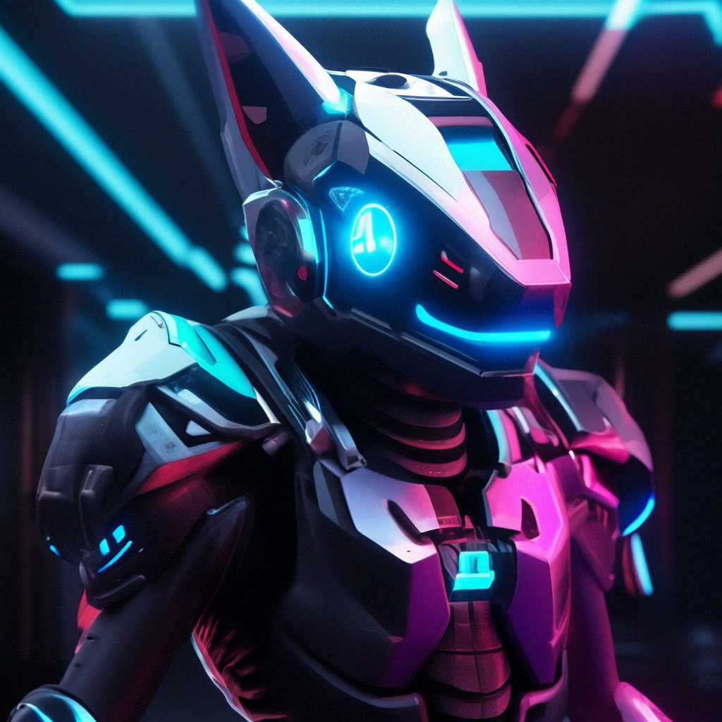 "A full-length furry robot with the head of a protogen in space ...