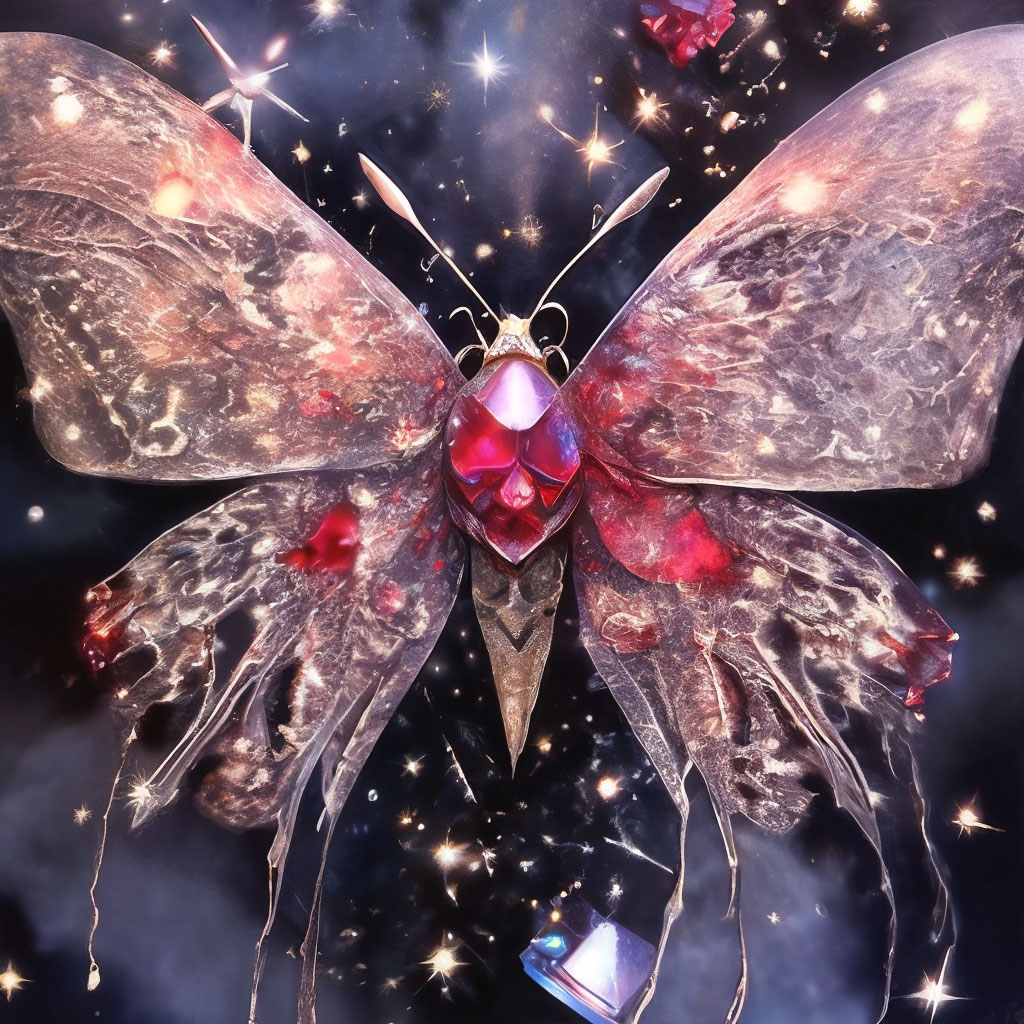 "🧊face, moth,ruby,abstraction, double exposure,stars, filigree ...