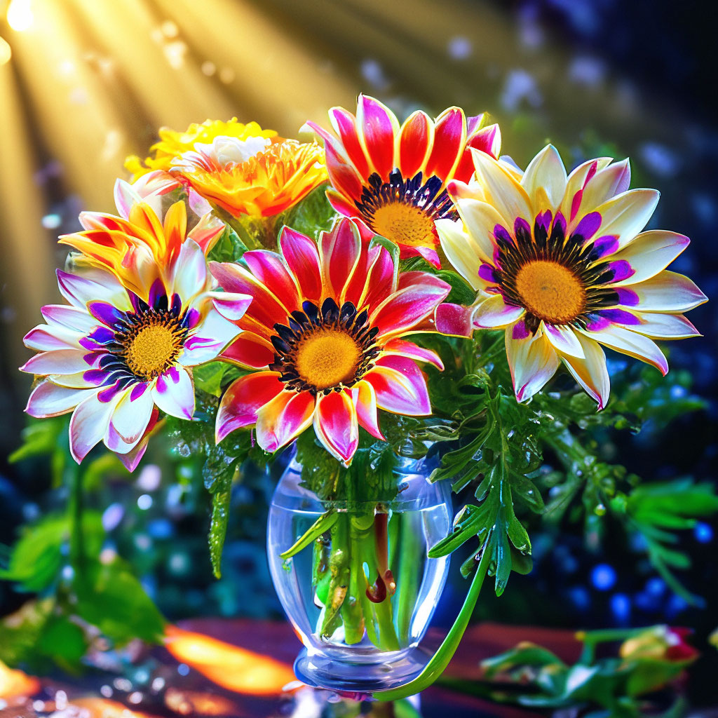 "A large, lush bouquet of gazanias in …" — image created in Shedevrum