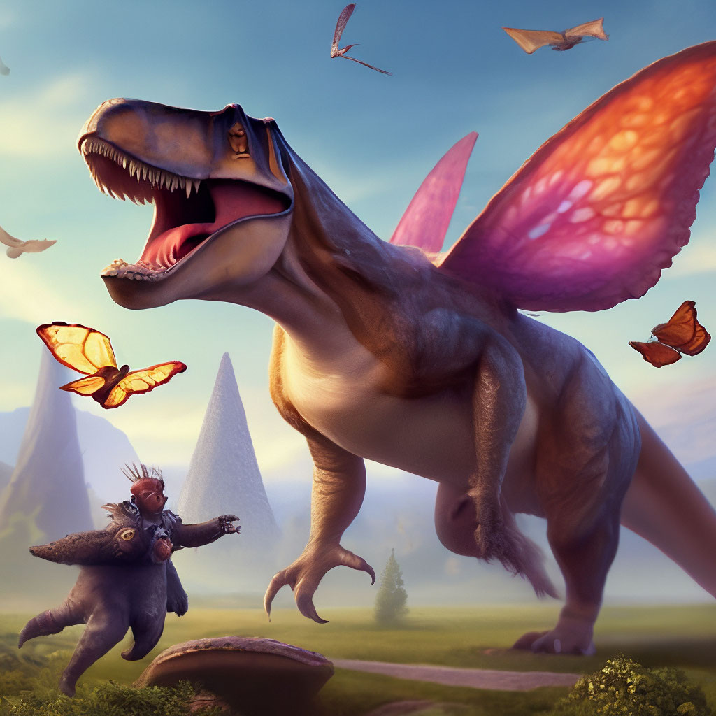 "A tyrannosaurus rex with wings like a…" — image created in Shedevrum