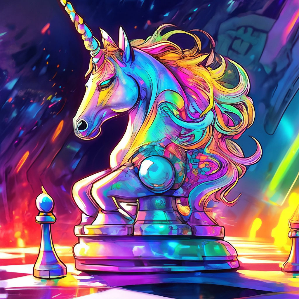 "The rainbow unicorn chess piece" — image created in Shedevrum