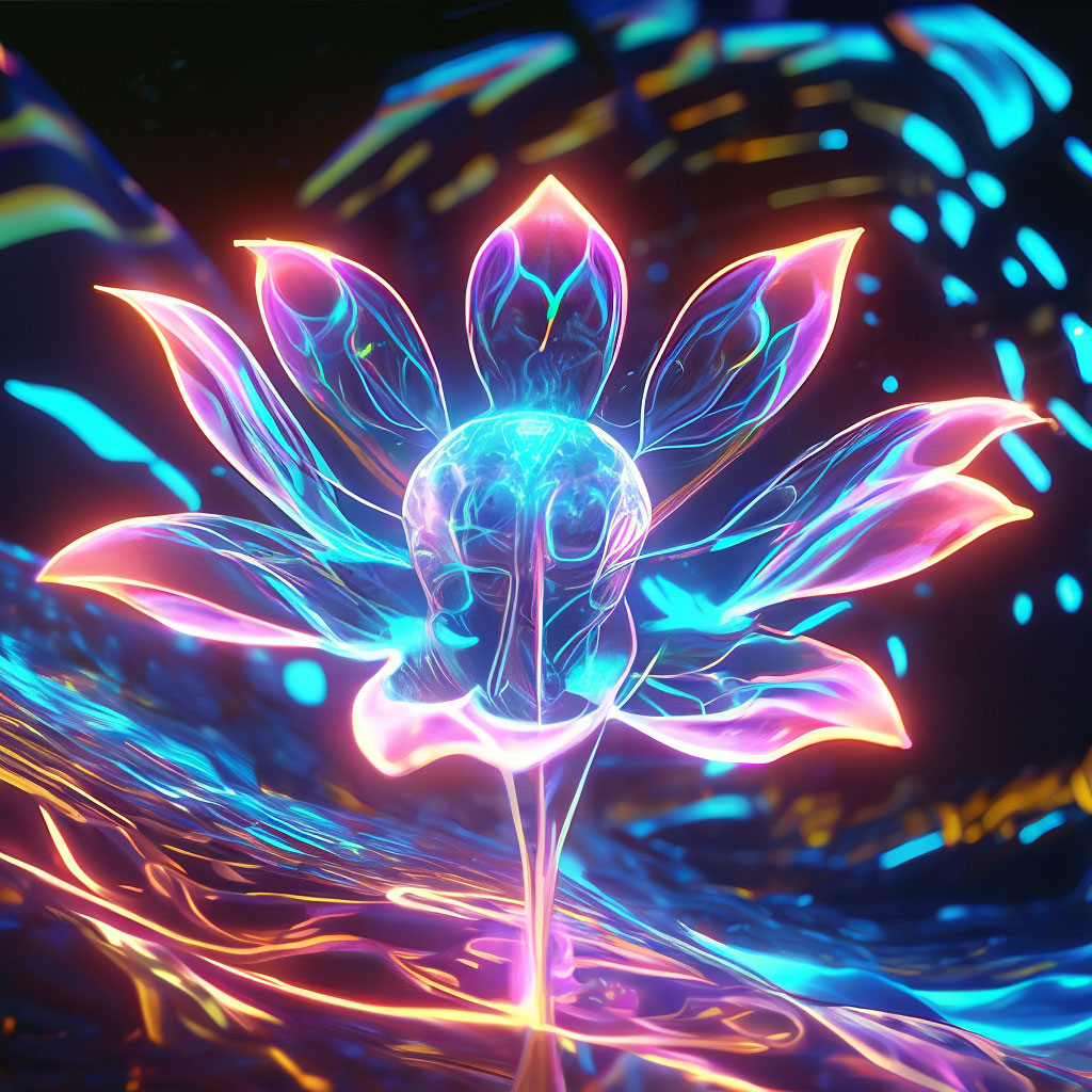 "Semantic hallucinations a neon flower…" — image created in Shedevrum