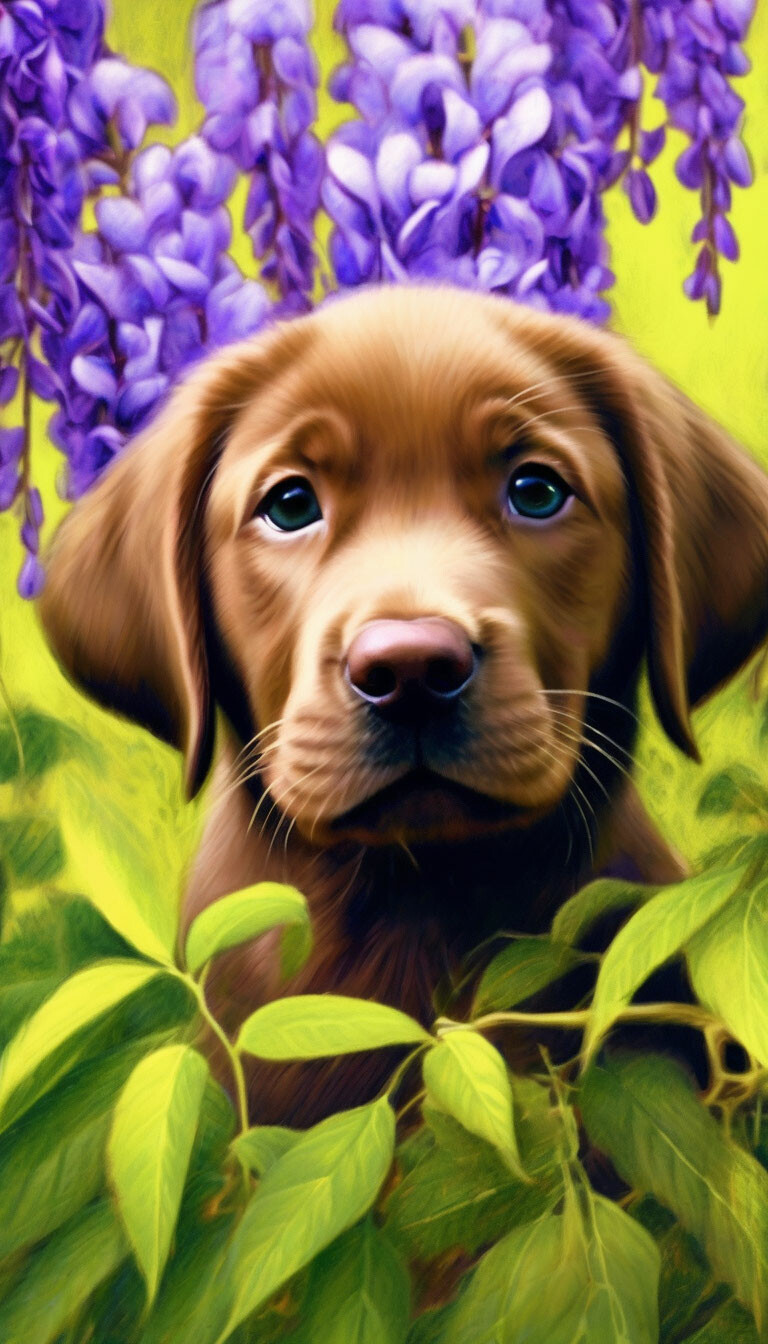 "Fluffy beautiful Labrador puppy, with beautiful eyes, hidden in ...