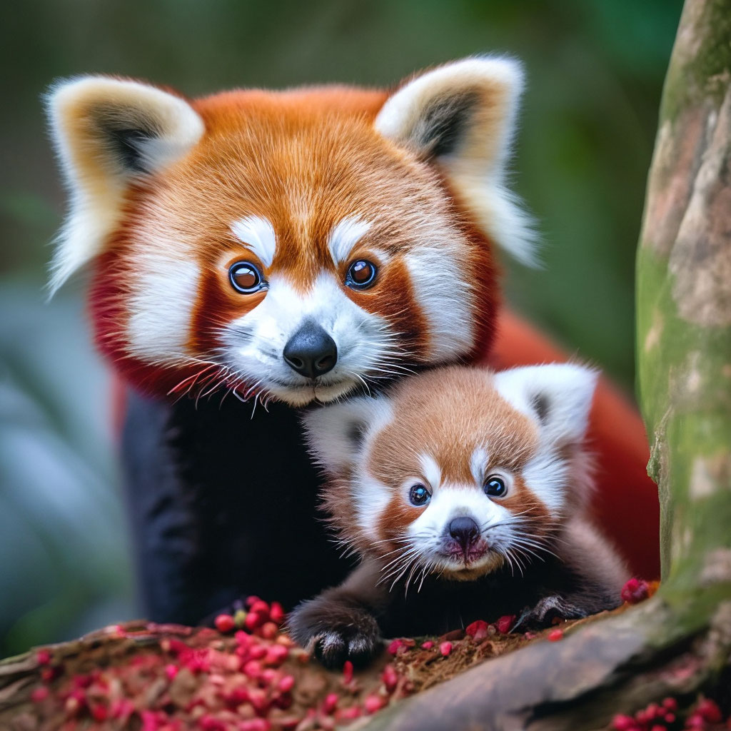 "Red panda baby with mom" — image created in Shedevrum