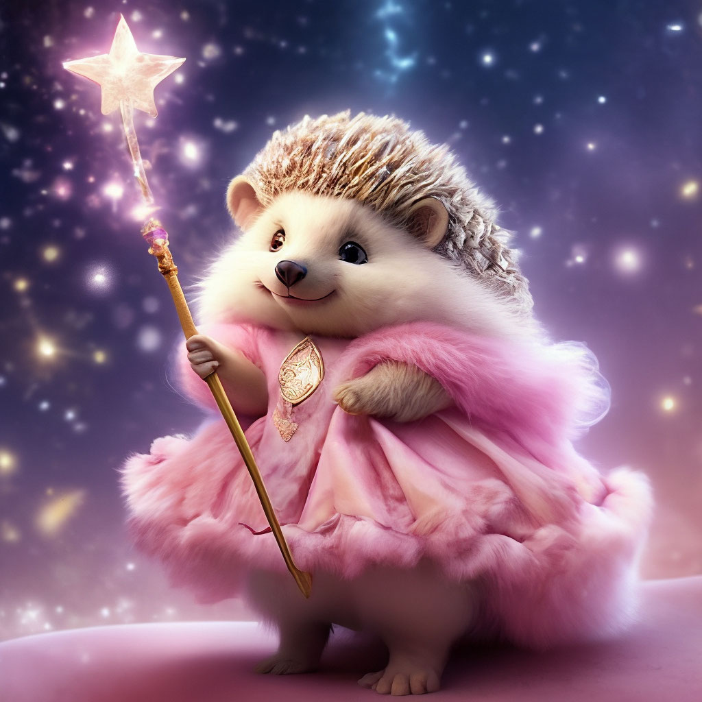 "Magic needle quartz hedgehog princess in pink fluffy dress with magic ...