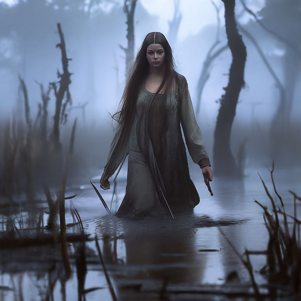 "A haunting and mystical scene of a drowned woman emerging from the ...
