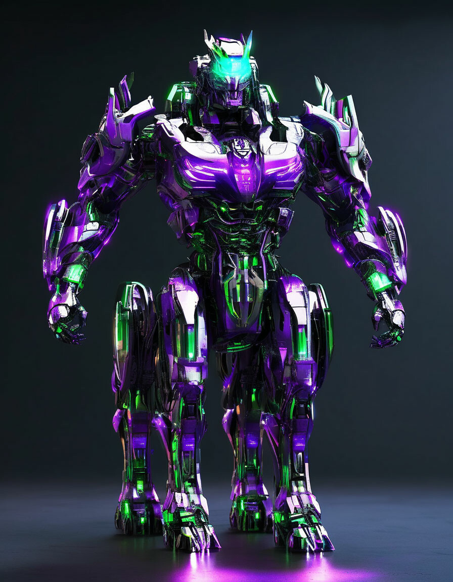 "Cyberpunk, centaur transformer robot, car parts, headlights, wheels ...