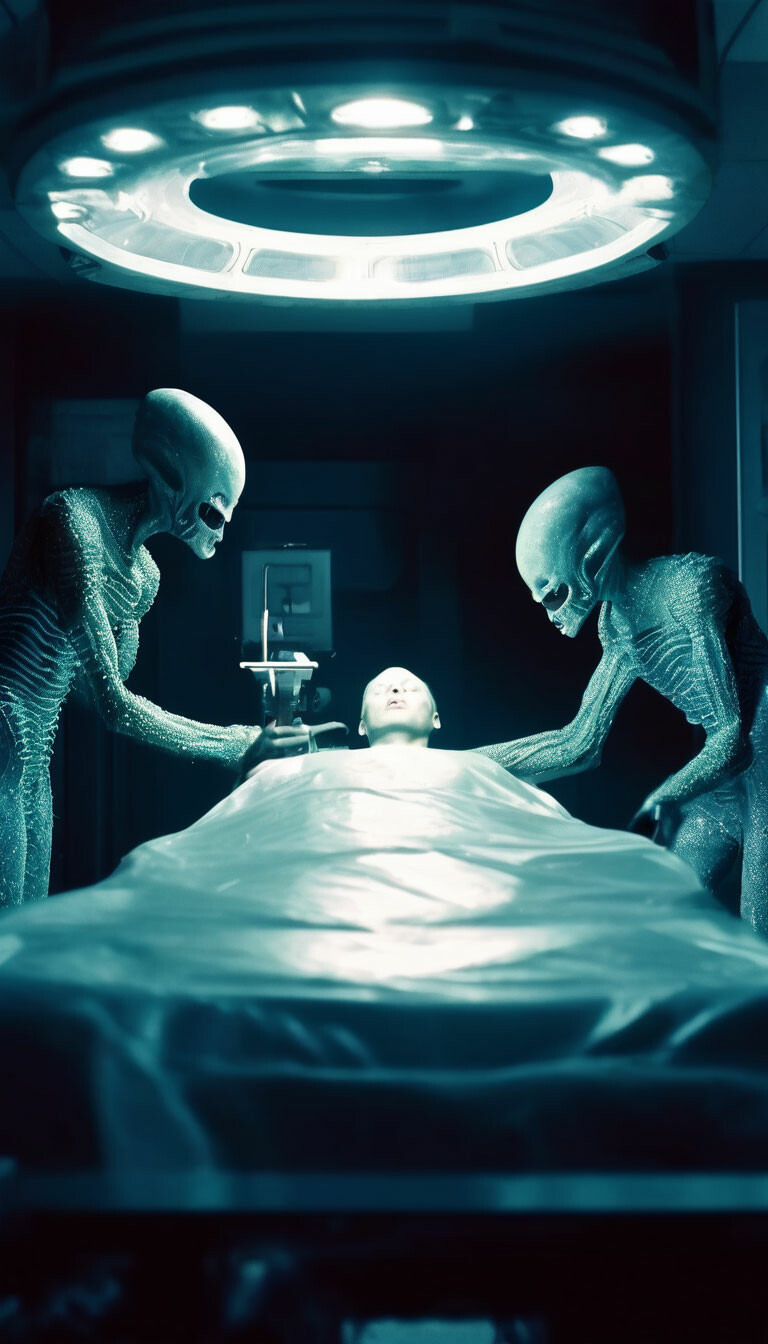 "Aliens insert a probe into a man on the operating table" — image ...