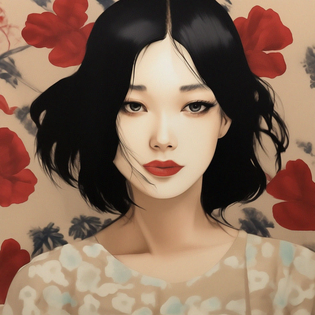 "The painting is painted on a beige linen fabric trimmed using a menso brush …" — image created ...