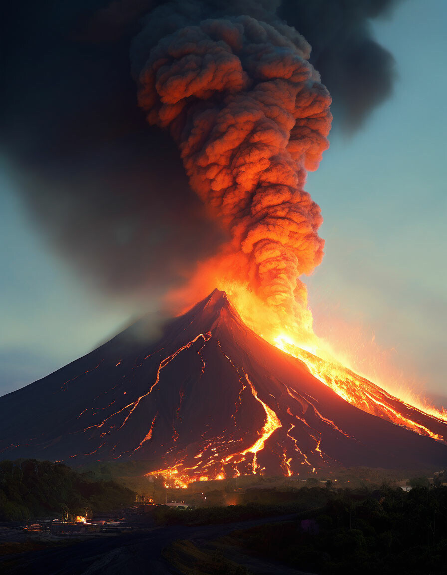 "Volcano, fire, repairs and scandal …" — image created in Shedevrum