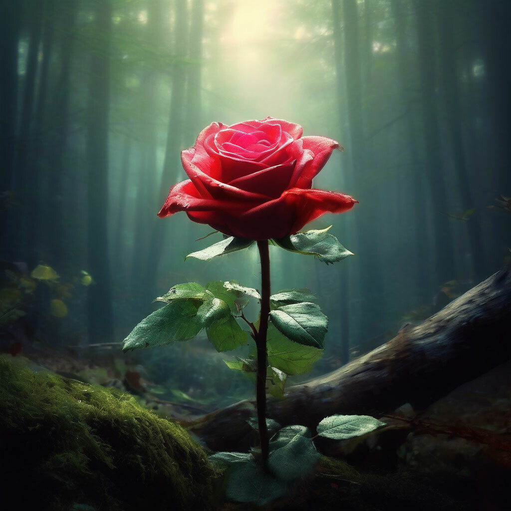 "A rose in the forest" — image created in Shedevrum