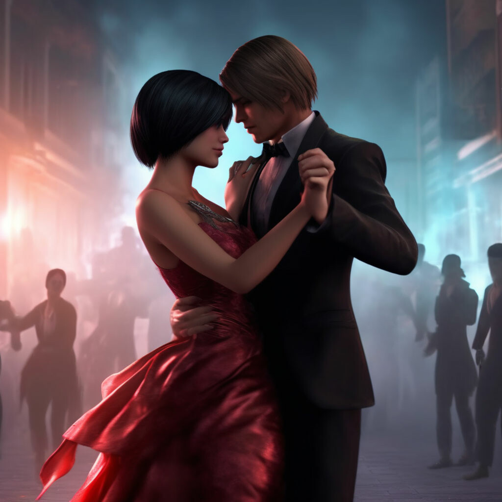 "Leon and Ada Wong are dancing a waltz…" — image created in Shedevrum