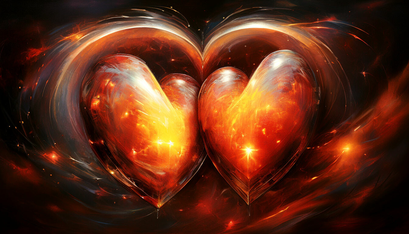 "Two hearts, radiance radiates from …" — image created in Shedevrum