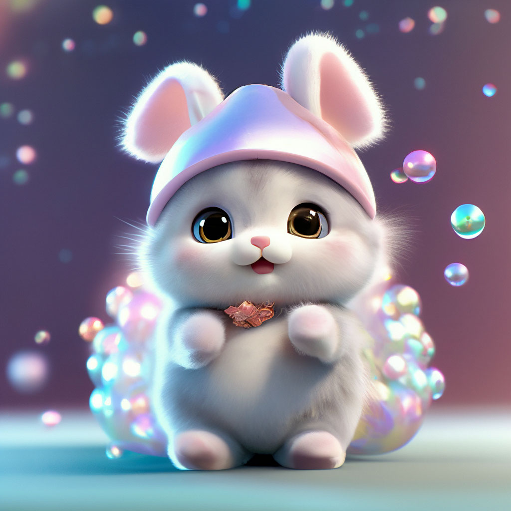"Cute three-dimensional fluffy bubble character-hybrid kitten, rabbit ...