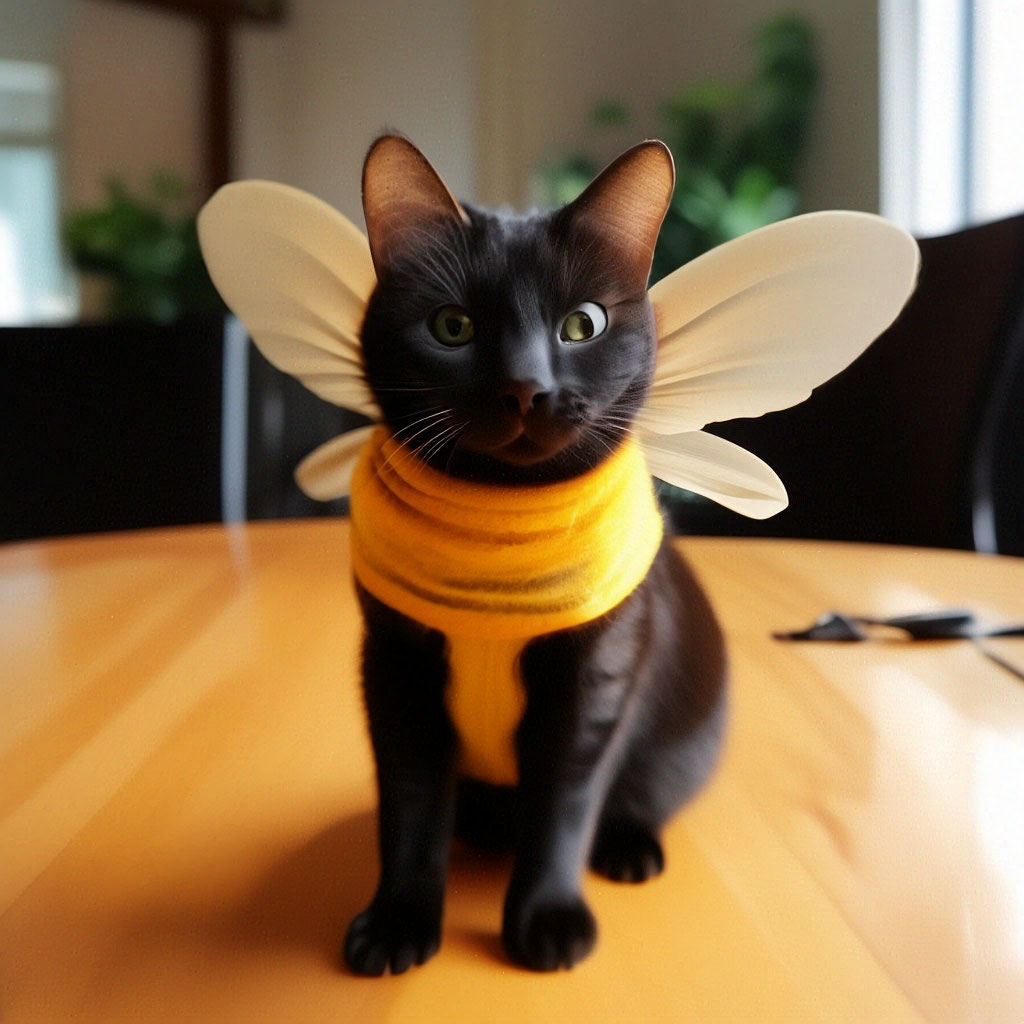 "A bee cat, a bee cat" — image created in Shedevrum