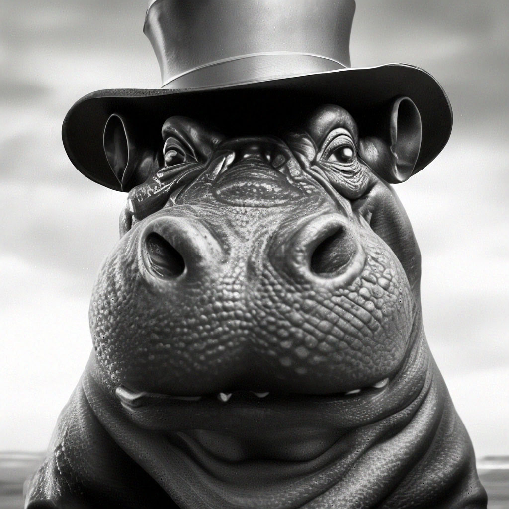 "Goofy hippo in Panama caricature grotesque pencil drawing expressively ...