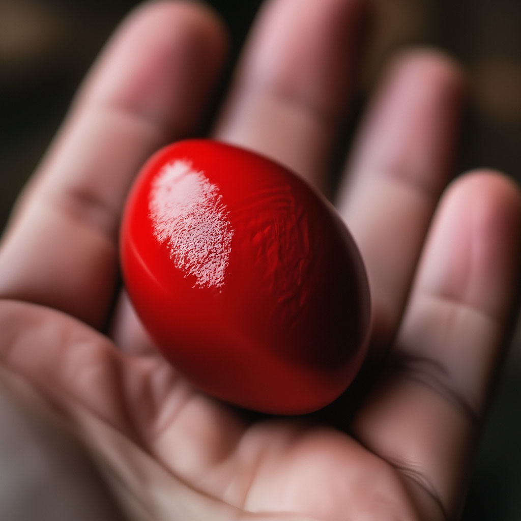 "Macro photography on a woman's palm is a simple small bright scarlet ...