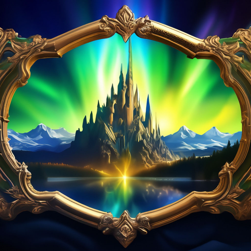 "May be… magical emerald castle, elegantly, northern lights, stars ...