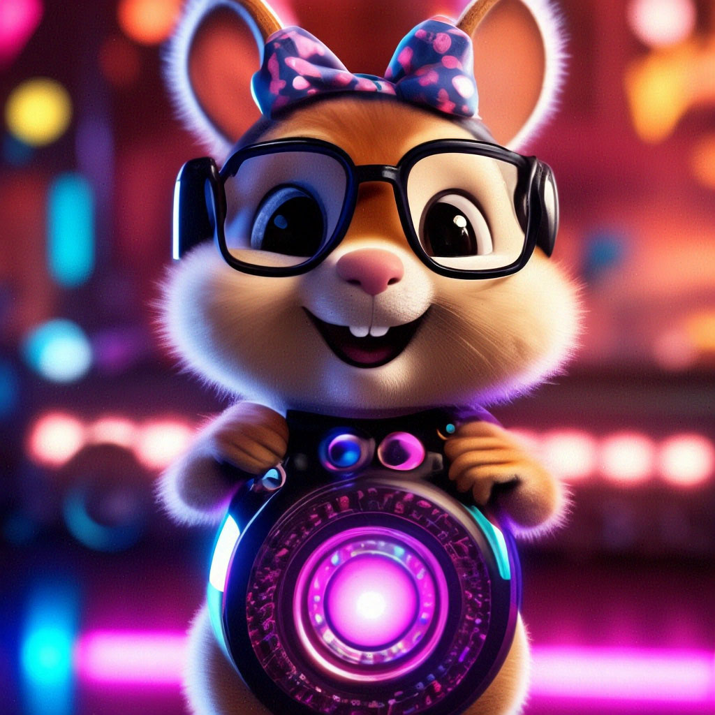 "Guys, look, there's a radio here! A small mimic chipmunk with a bow on ...