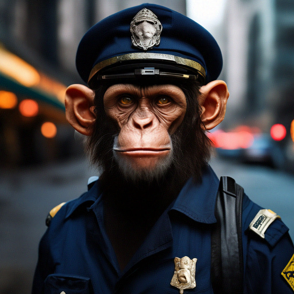 "The monkey is a policeman" — image created in Shedevrum