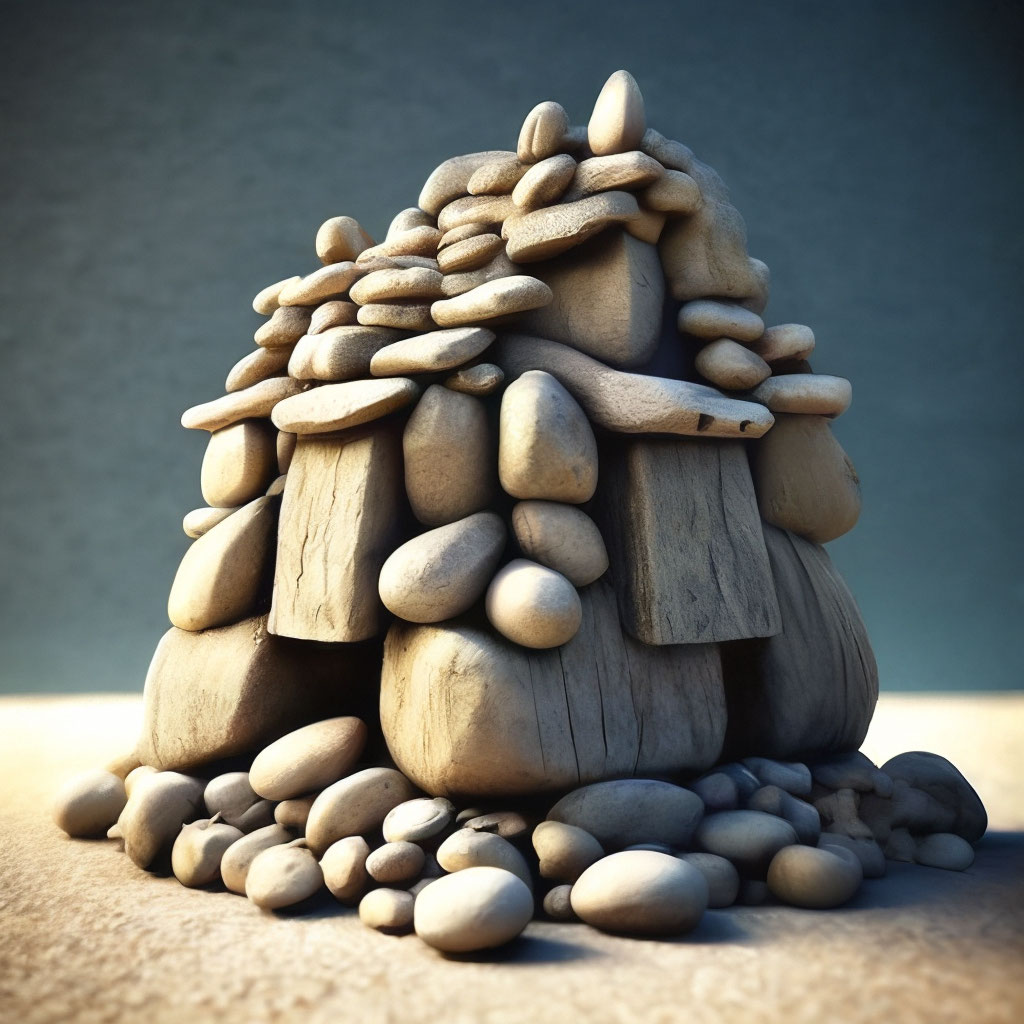 "A simple stone house is made up of …" — image created in Shedevrum