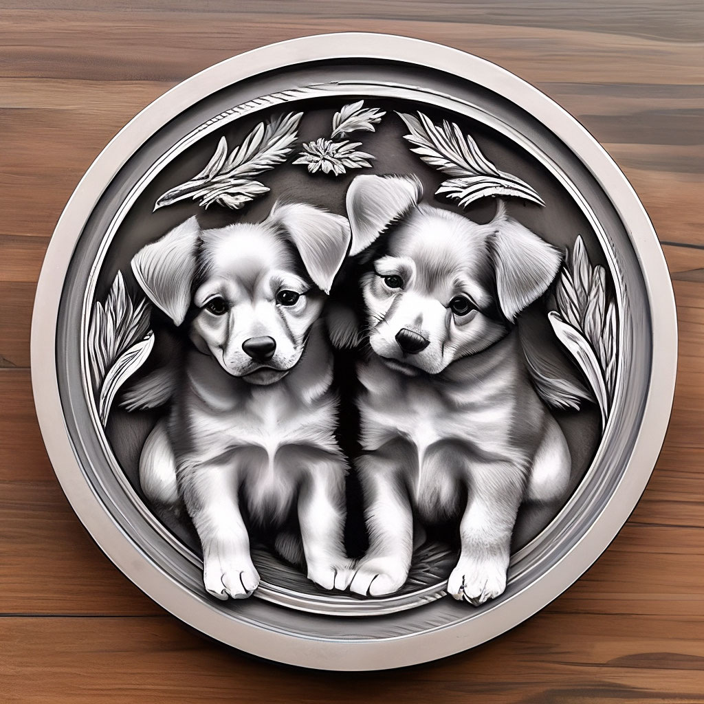 "Cute puppies background circular art, realistic, minimal shading ...