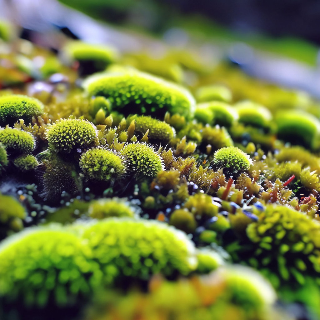 "Moss in huge magnification" — image created in Shedevrum