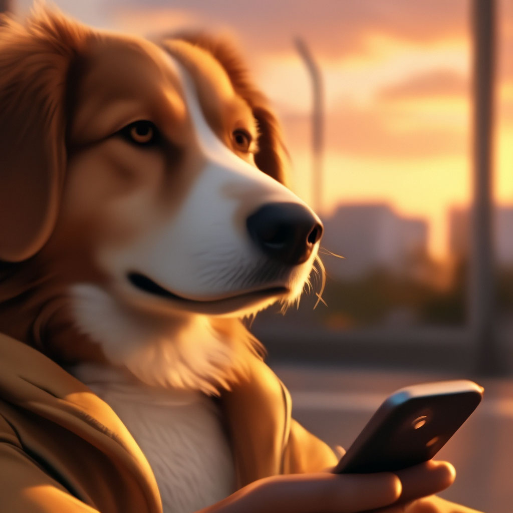"The dog is texting with his friends" — image created in Shedevrum