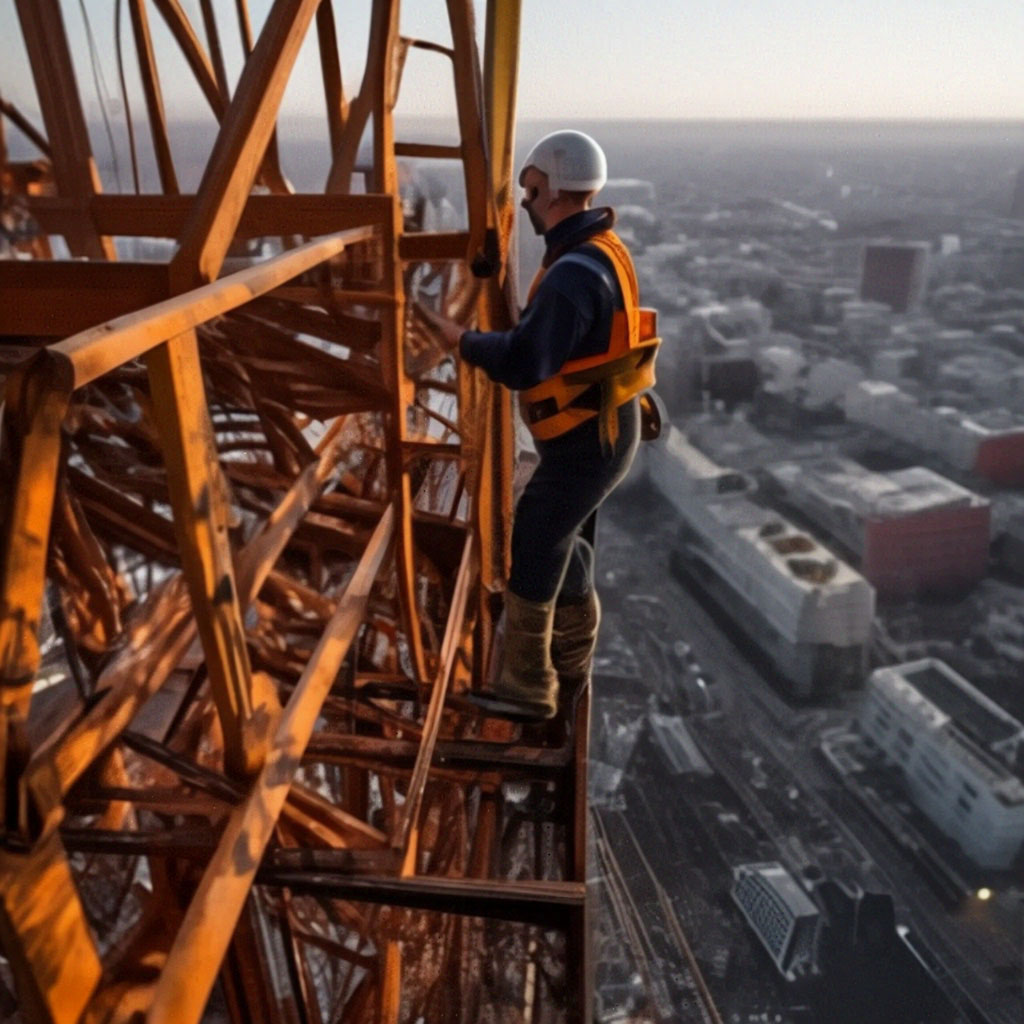 "Construction worker, hanging on a …" — image created in Shedevrum