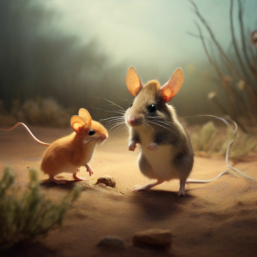 "The jerboa and mouse field are friends" — image created in Shedevrum
