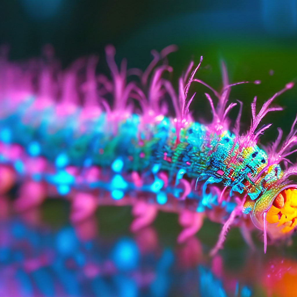 "Caterpillar Made of transparent color radiance blue and pink neon ...