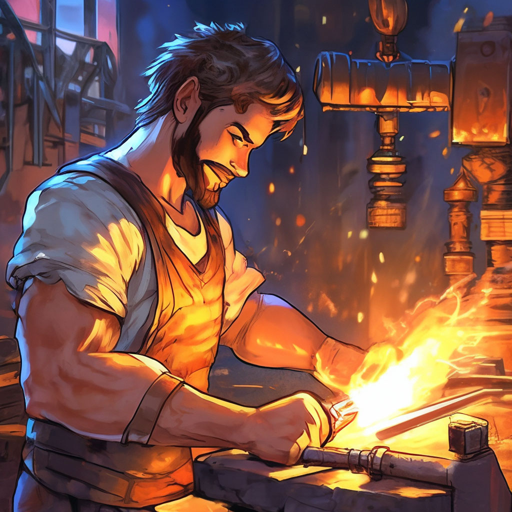 "The blacksmith of his happiness" — image created in Shedevrum
