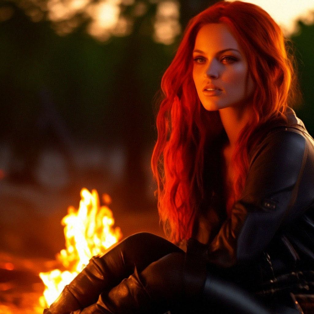 "A warm summer evening, a beautiful slender red-haired witcher girl is ...