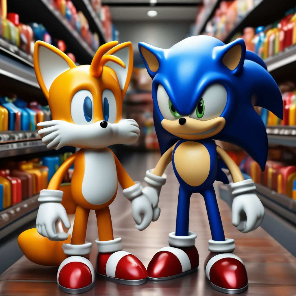 "Sonic and Tails came to the candy store" — image created in Shedevrum