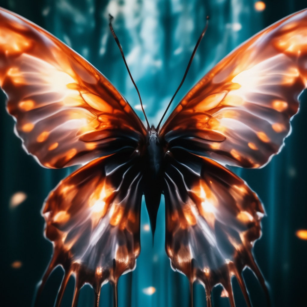 "A huge butterfly made of jellyfish" — image created in Shedevrum