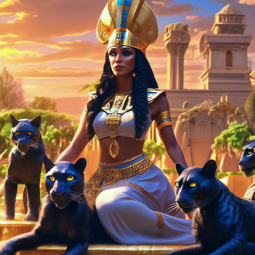 "Gorgeous great ancient Egyptian beauty Queen Cleopatra is sitting in ...
