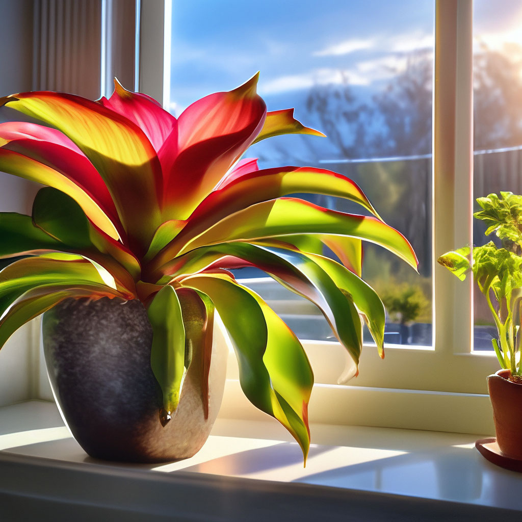 "Bromelia pot on the windowsill, beautiful, realistic, high resolution ...