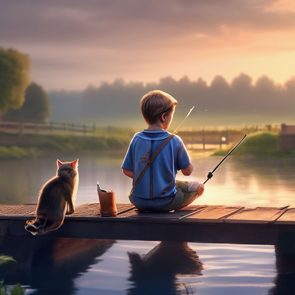 "Photorealism, hyperrealism A boy in shorts and rubber boots Sitting on ...