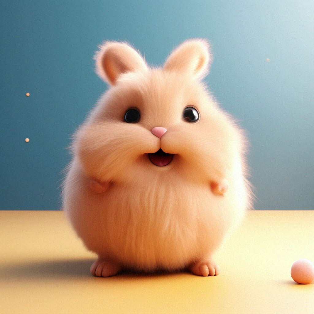 "Funny Spherical Rabbit 🐰 Peach 🍑 on a bright background, fluffy round ...