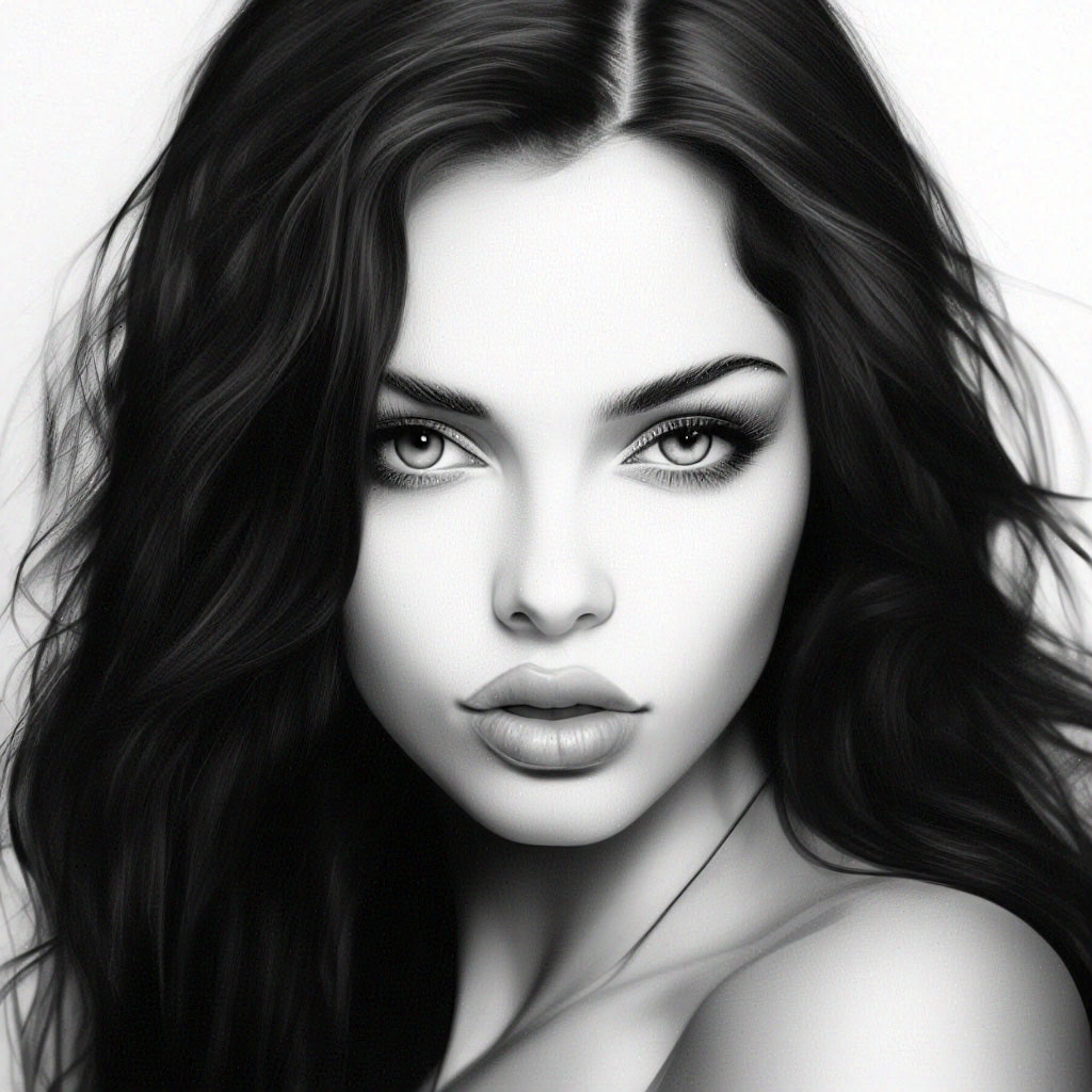 "Volumetric pencil drawing seductive look ." — image created in Shedevrum