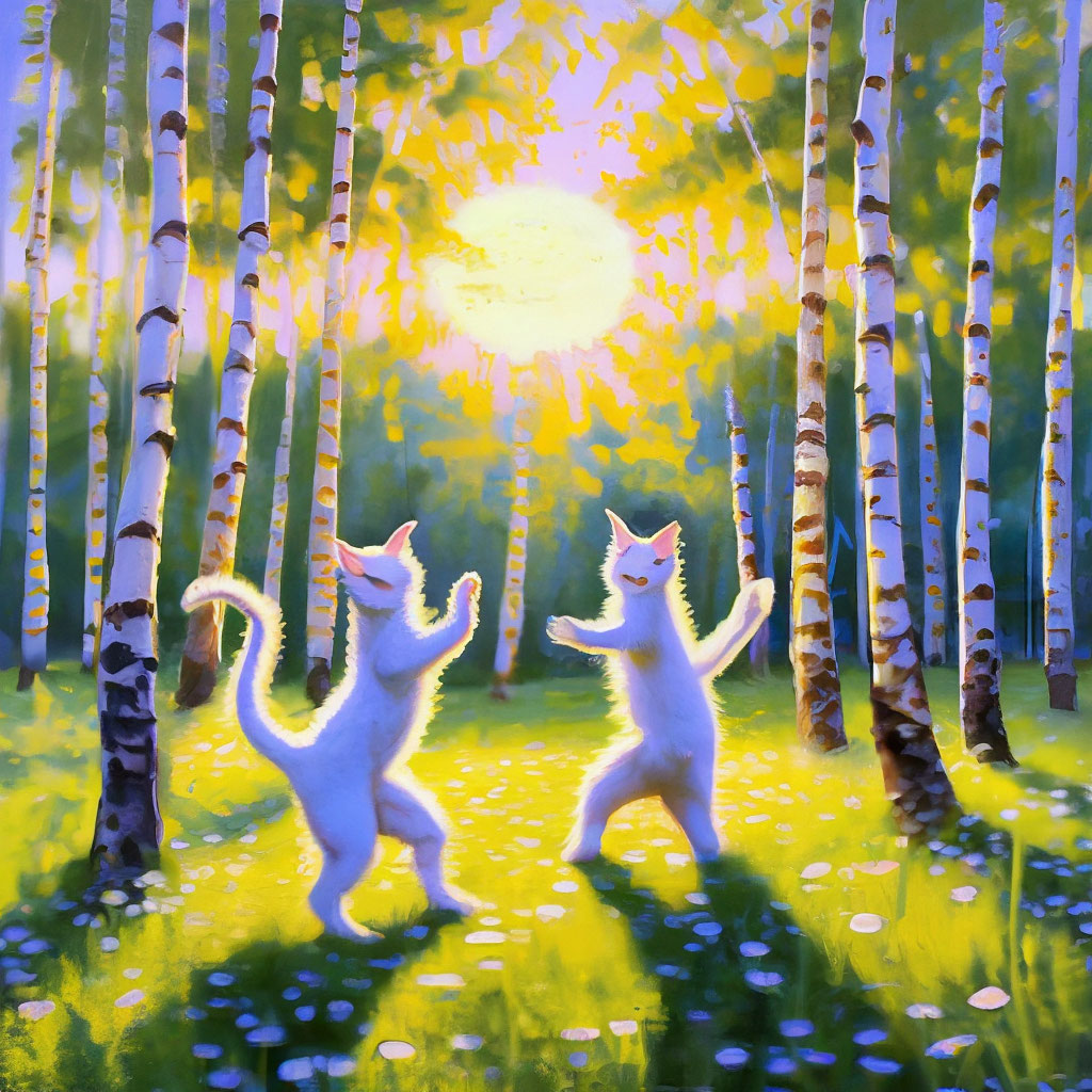 "Summer,field,birch trees, cats …" — image created in Shedevrum