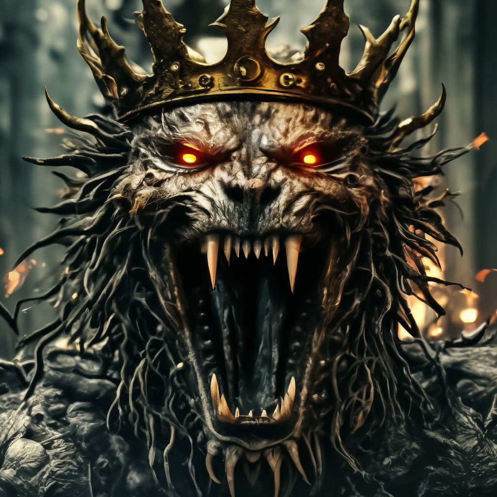"Scary King , open mouth with huge fangs ,pus oozing from his face ...