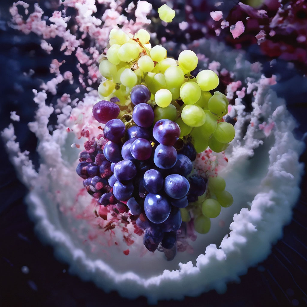 "A bunch of grapes disintegrating into pixels in a whirlpool" — image ...