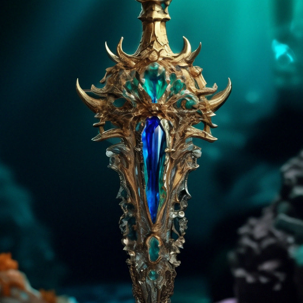 "Magnificent mystical dagger of Poseidon of time, curly predatory long ...