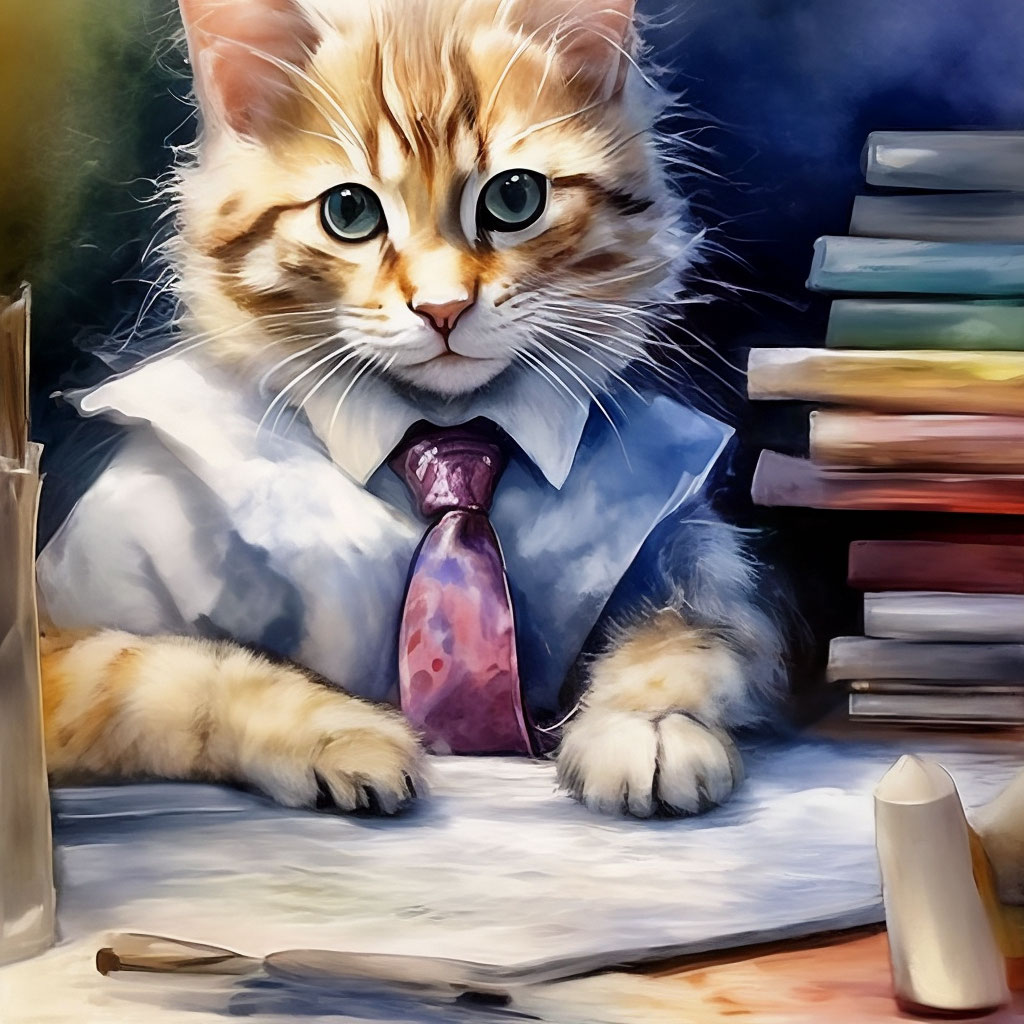 "The cat is an accountant watercolor …" — image created in Shedevrum