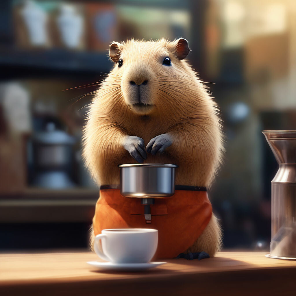 "Capybara barista" — image created in Shedevrum