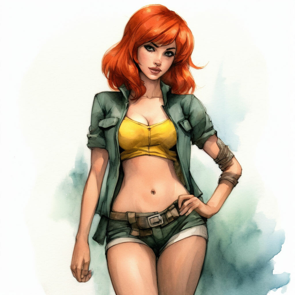 "Full-length red-haired seductive girl from Turtle Ninja April O'Neil bikini …" — image created ...