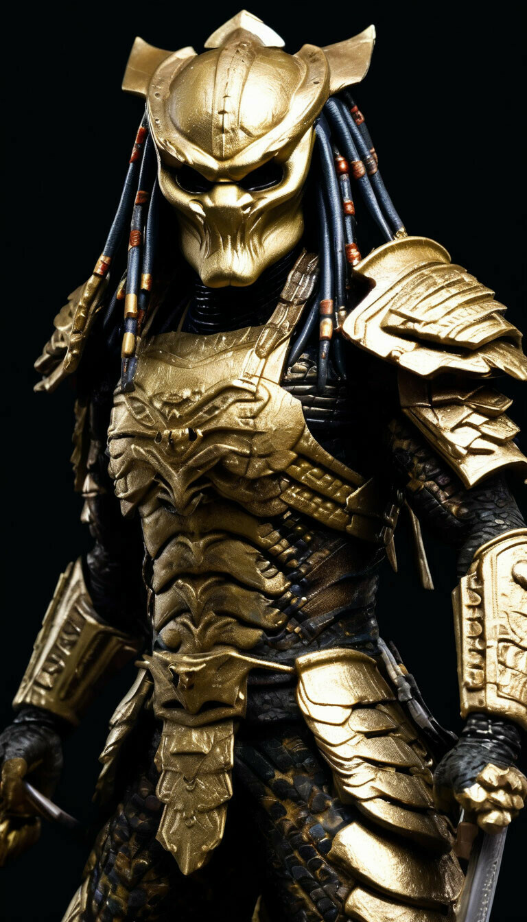 "Predator samurai in golden armor" — image created in Shedevrum