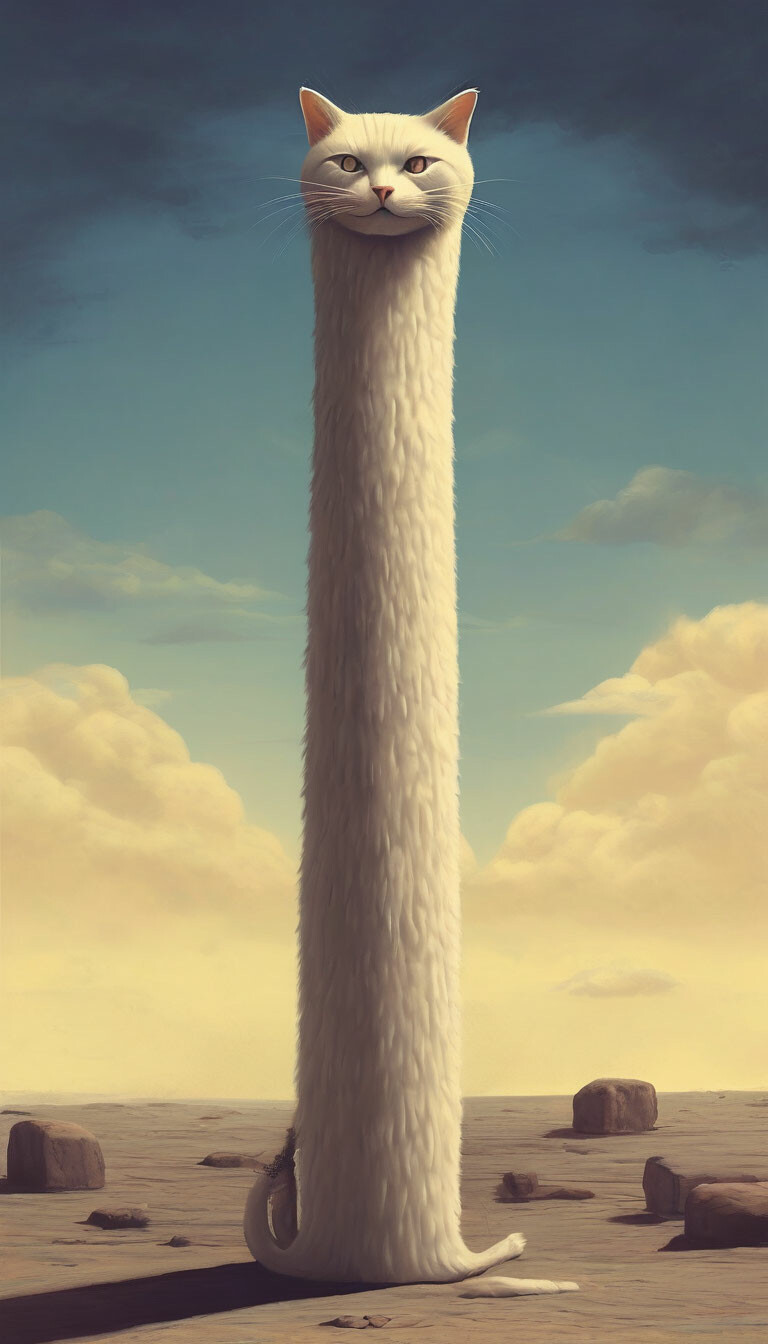 "A very long cat" — image created in Shedevrum